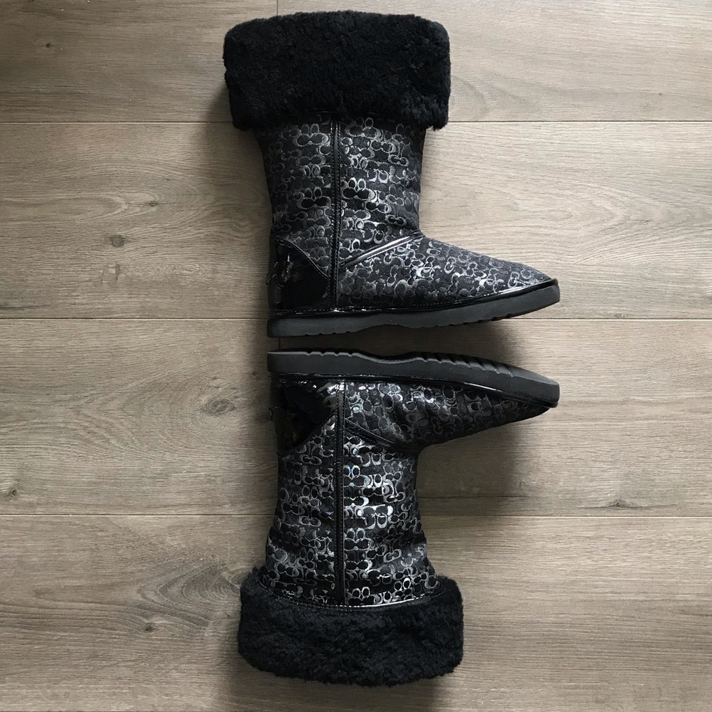 Coach Metallic Signature C Boots Black Silver 8b - Gem